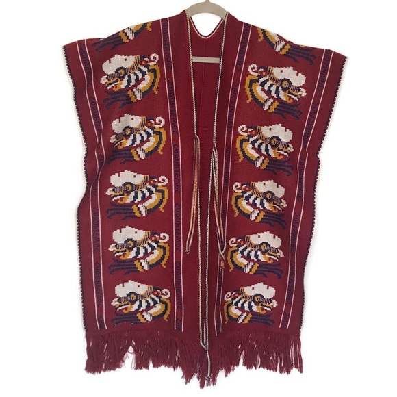 Vintage | Sweaters | Vintage 7s Cuauhtemoc Aztec Emperor Poncho Serape ...